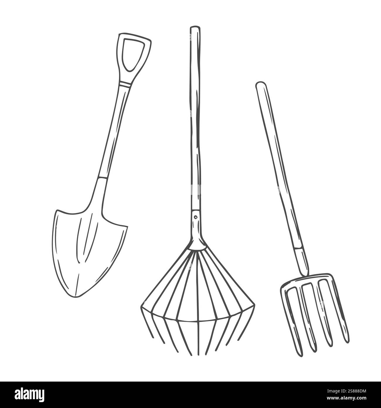 Gardening tools vector illustration in sketch style. Axe, seedling ...