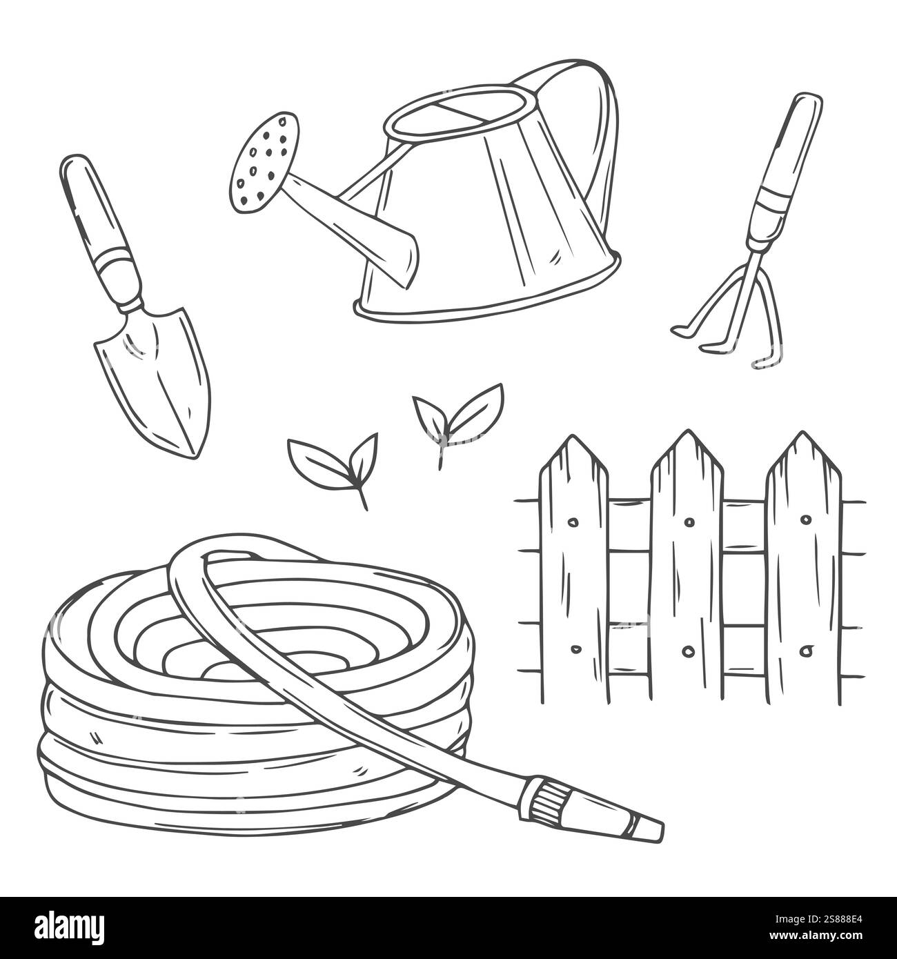 Vector set with hand drawn isolated doodles on the theme of garden ...