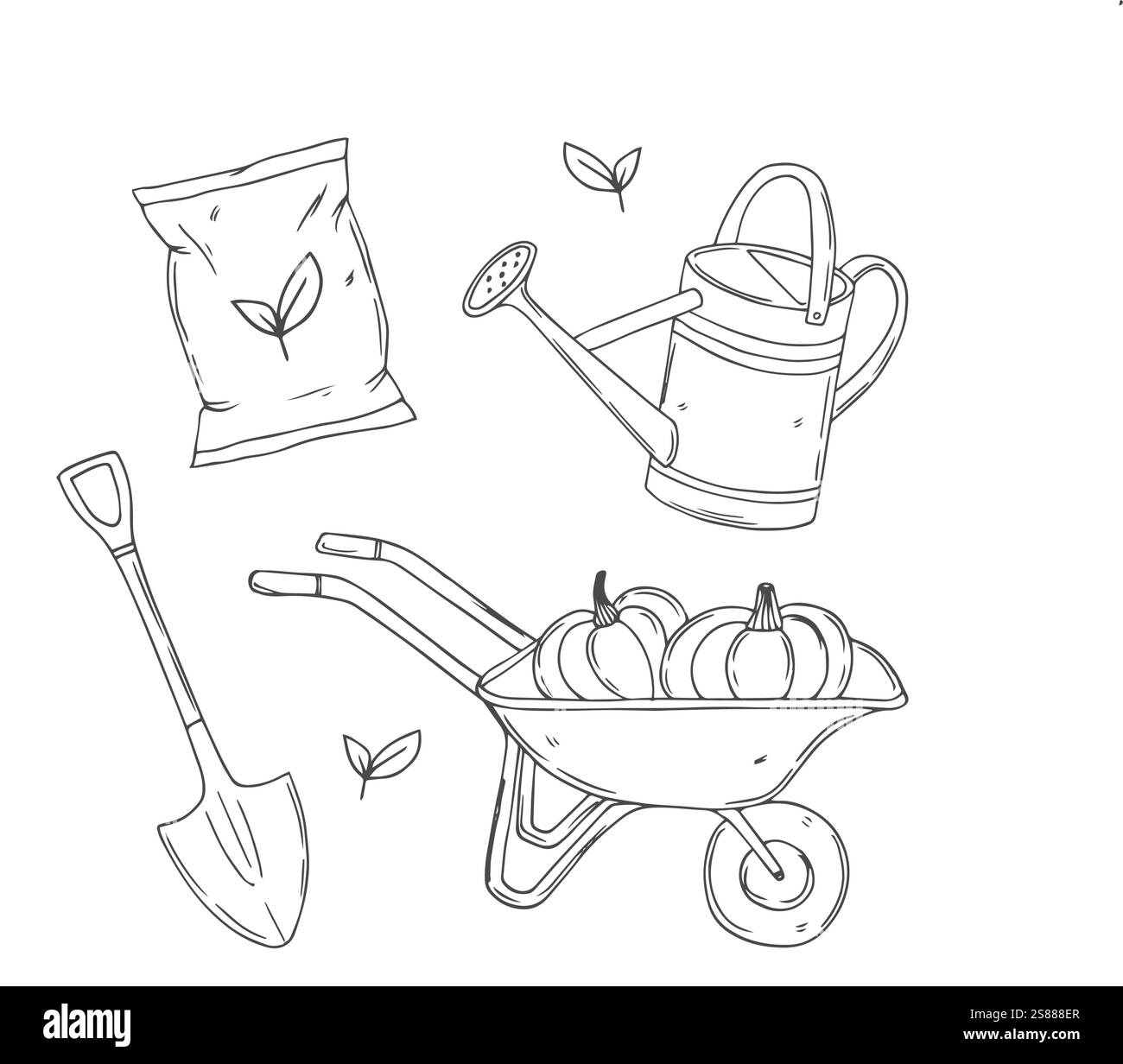 Vector set with hand drawn isolated doodles on the theme of garden ...