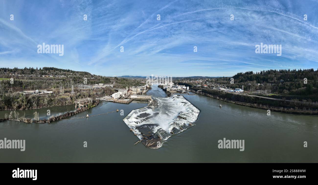 The Willamette River flows over Willamette Falls between West Linn and ...