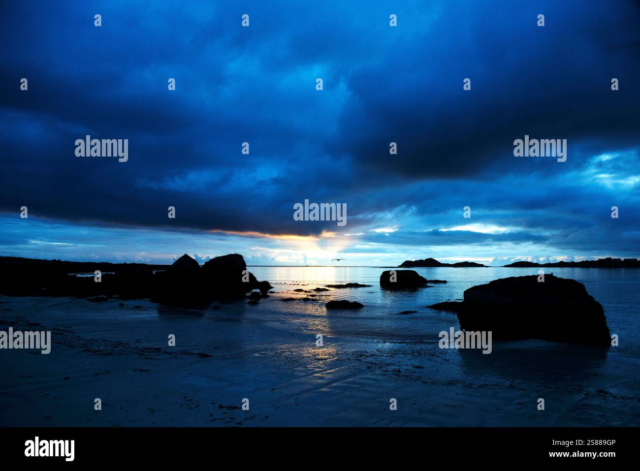 Blick auf s Meer bei Sonnenuntergang am Strand in Ramberg. Lofoten ...