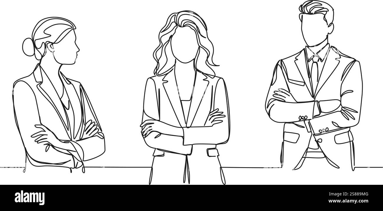 continuous single line drawing of businesswomen and businessman ...