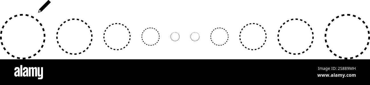 Tracing circle line dotted element for kids worksheet, dotted line for ...
