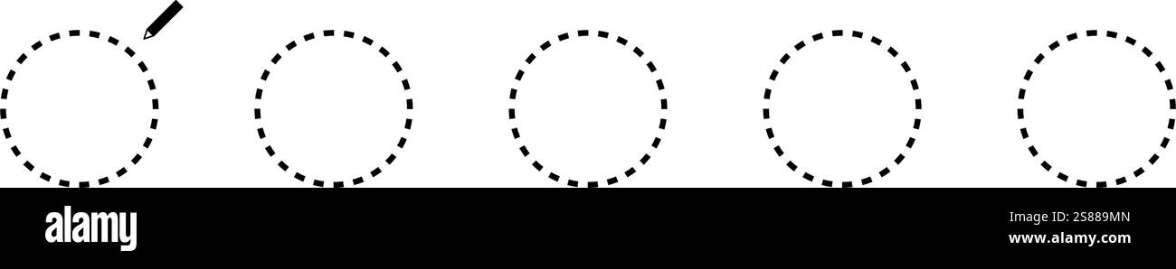 Tracing circle line dotted element for kids worksheet, dotted line for ...
