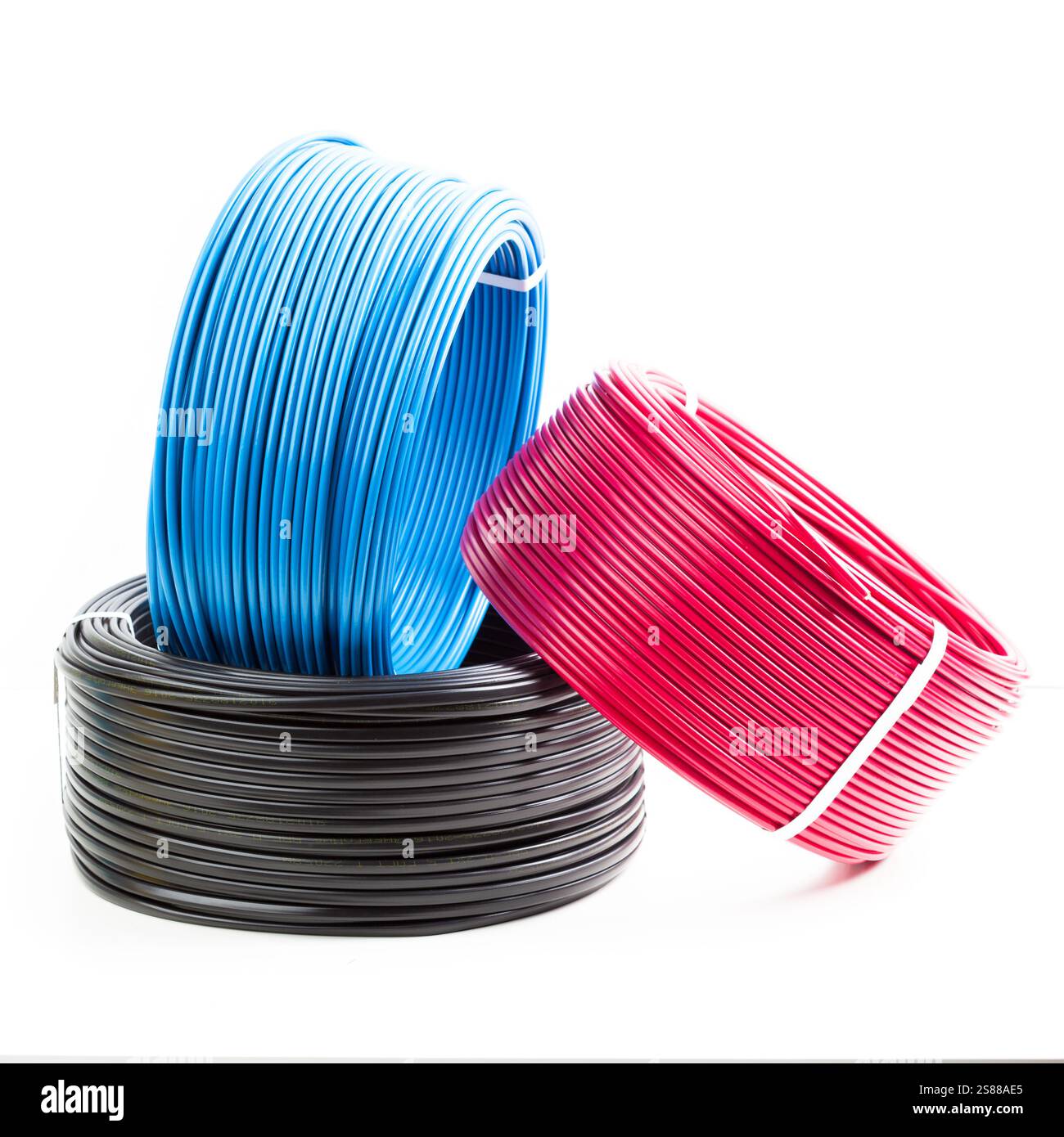 set colored electric cable on white background Stock Photo - Alamy
