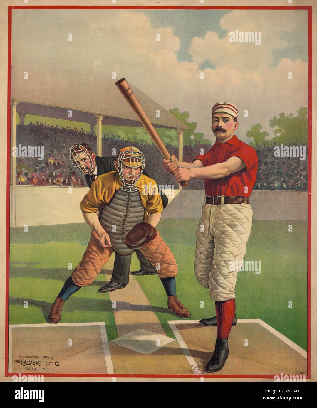 Baseball Poster, with hitter at plate, in front of catcher an umpire ...