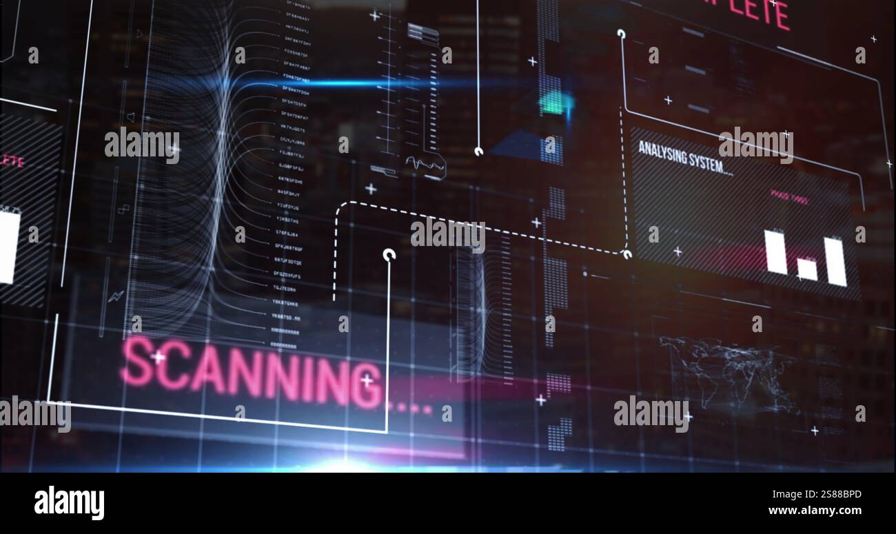 Image of data processing and diagrams over black background Stock Photo ...