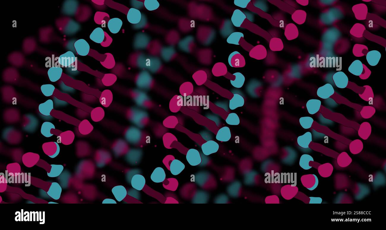 Image of moving blue and red dna strands on black background Stock ...