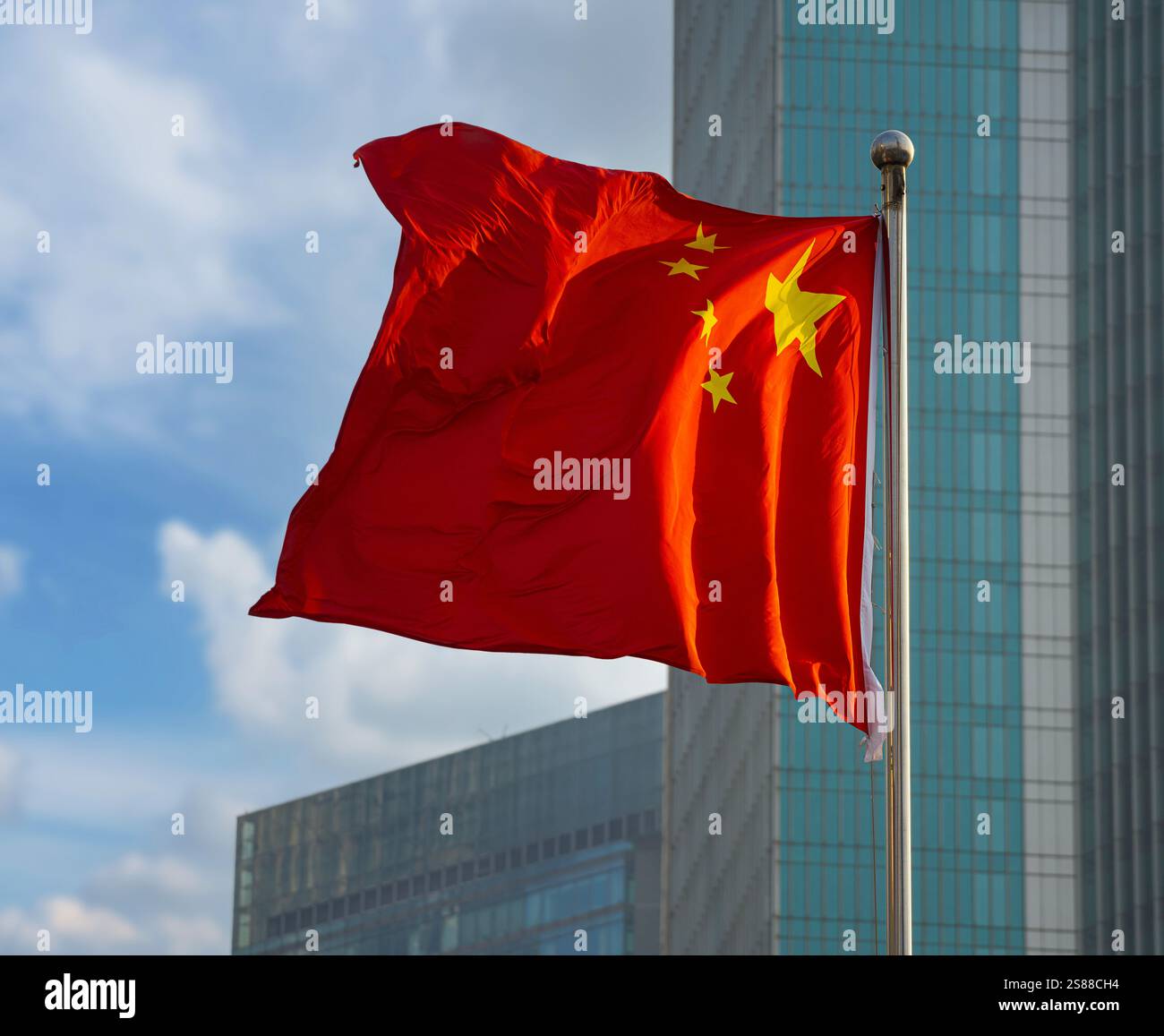 Shanghai, China. January 8, 2025. view of the chinese flag waving in ...
