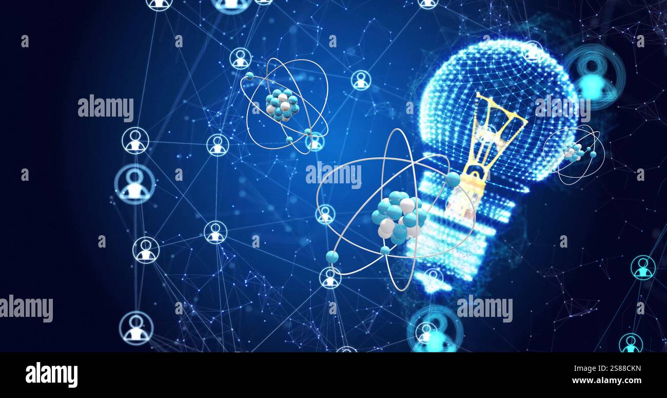 Image of digital data processing with connections over lightbulb Stock ...