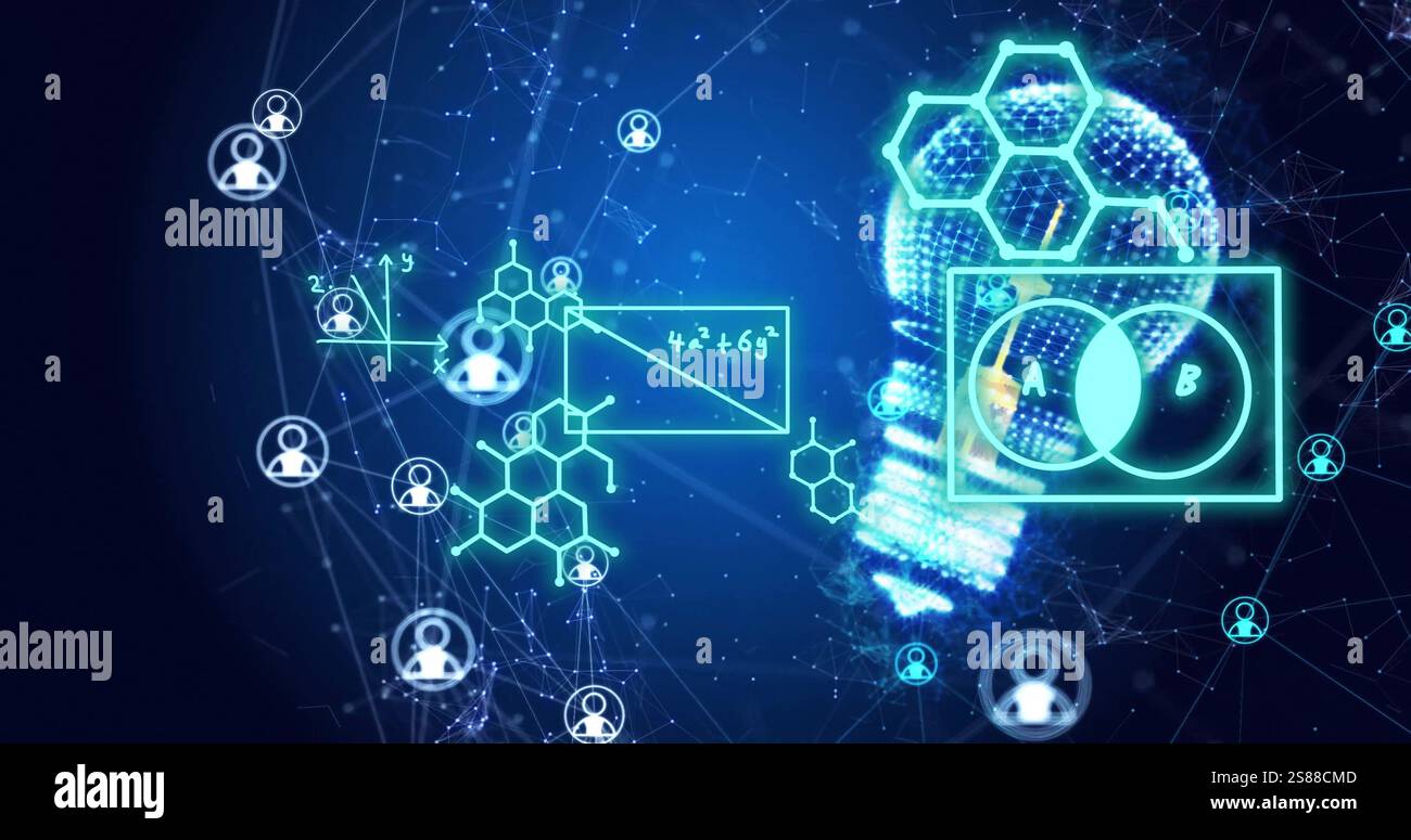 Image of digital data processing with connections over lightbulb Stock ...