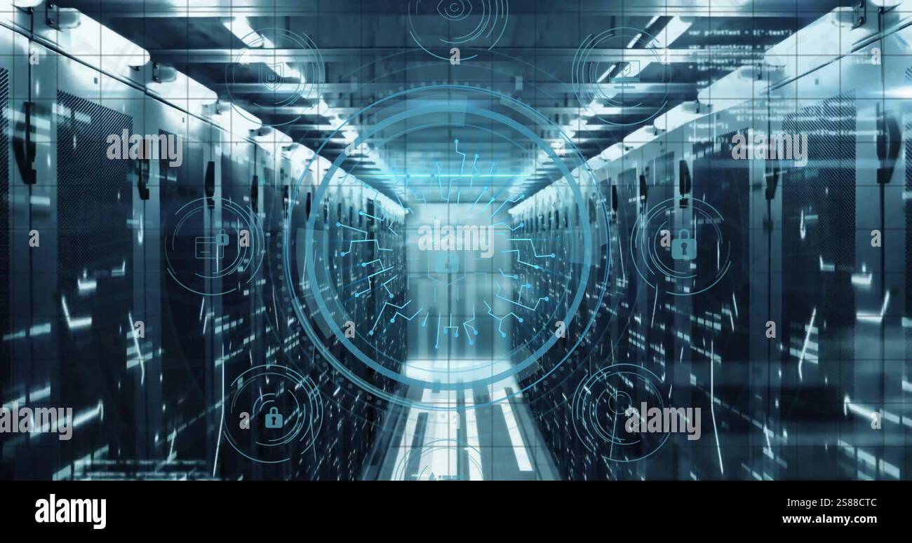 Image of cyber security text and digital data processing over computer servers Stock Photo - Alamy
