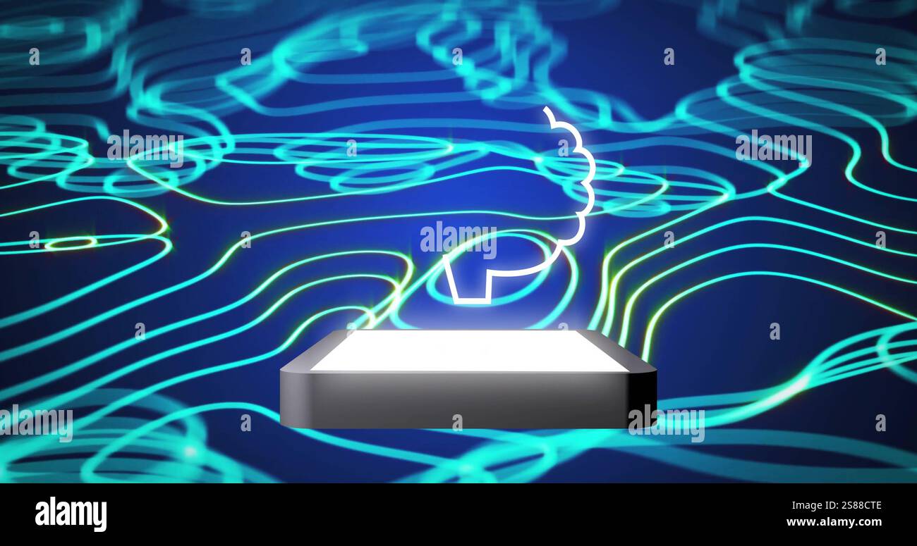 Image of ai data processing over brain and tablet with transfer trails ...