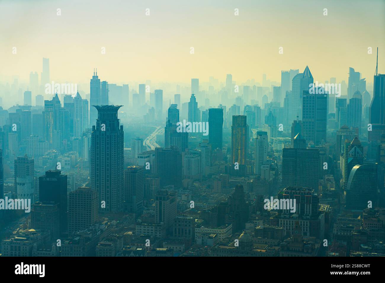 Shanghai, China. January 8, 2025. Panoramic aerial view of the city's ...