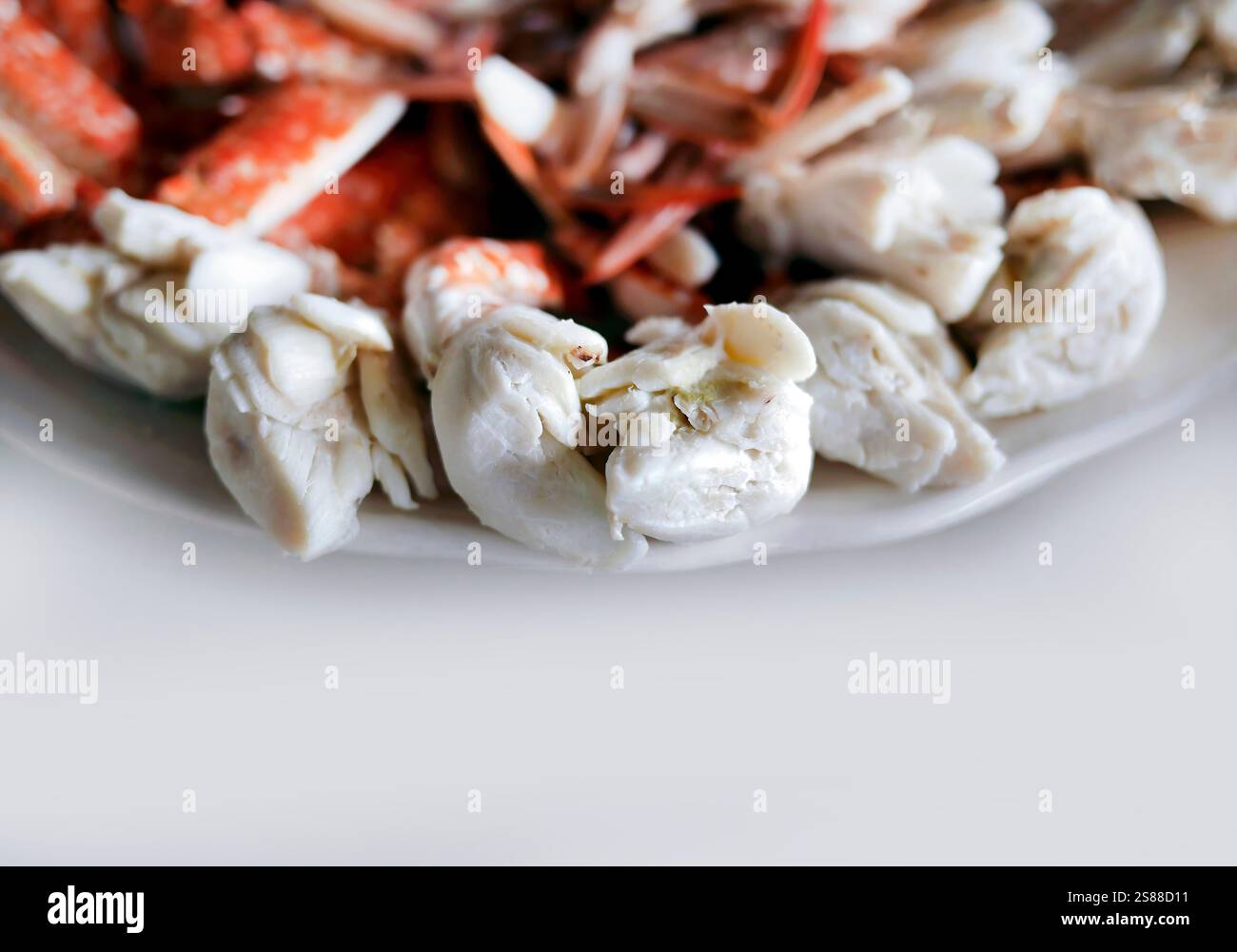 Steamed peeled blue swimming crab serving with Thai spicy chilli sauce ...