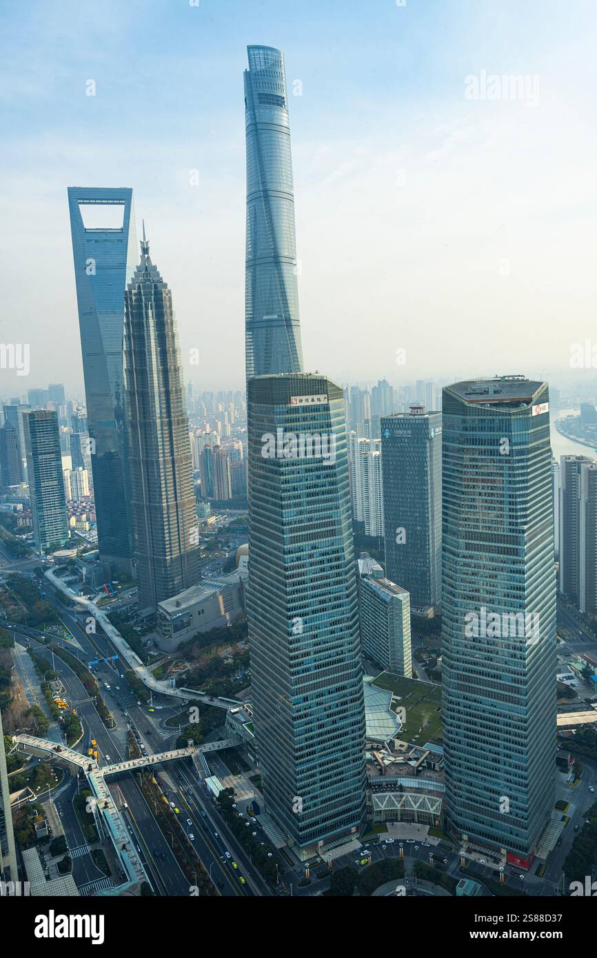 Shanghai, China. January 8, 2025. Panoramic aerial view of the city's ...