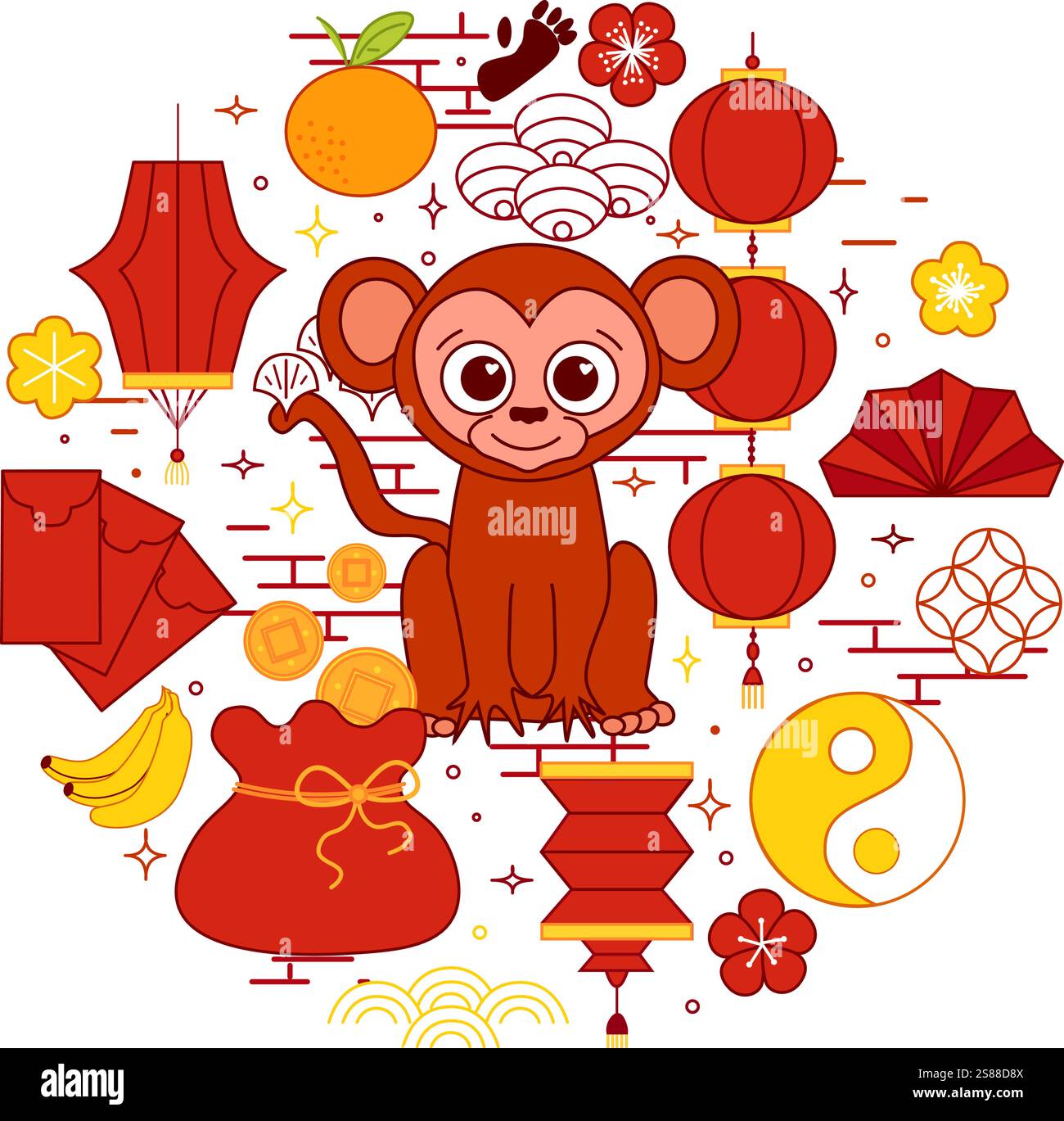 CNY monkey 2028 circle round composition vector typographic ...