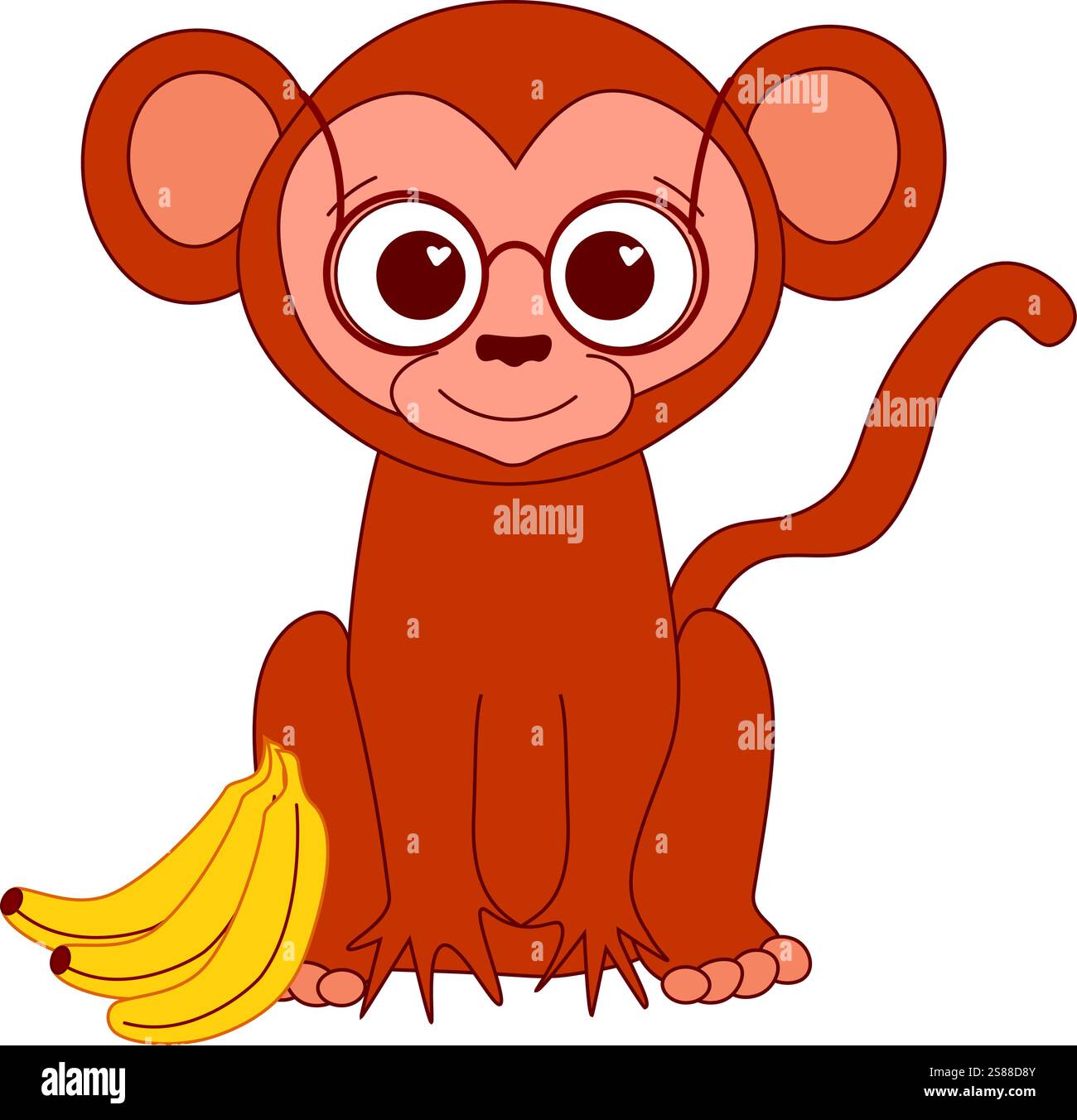 cute baby monkey with glasses and bananas. Vector illustration of ...