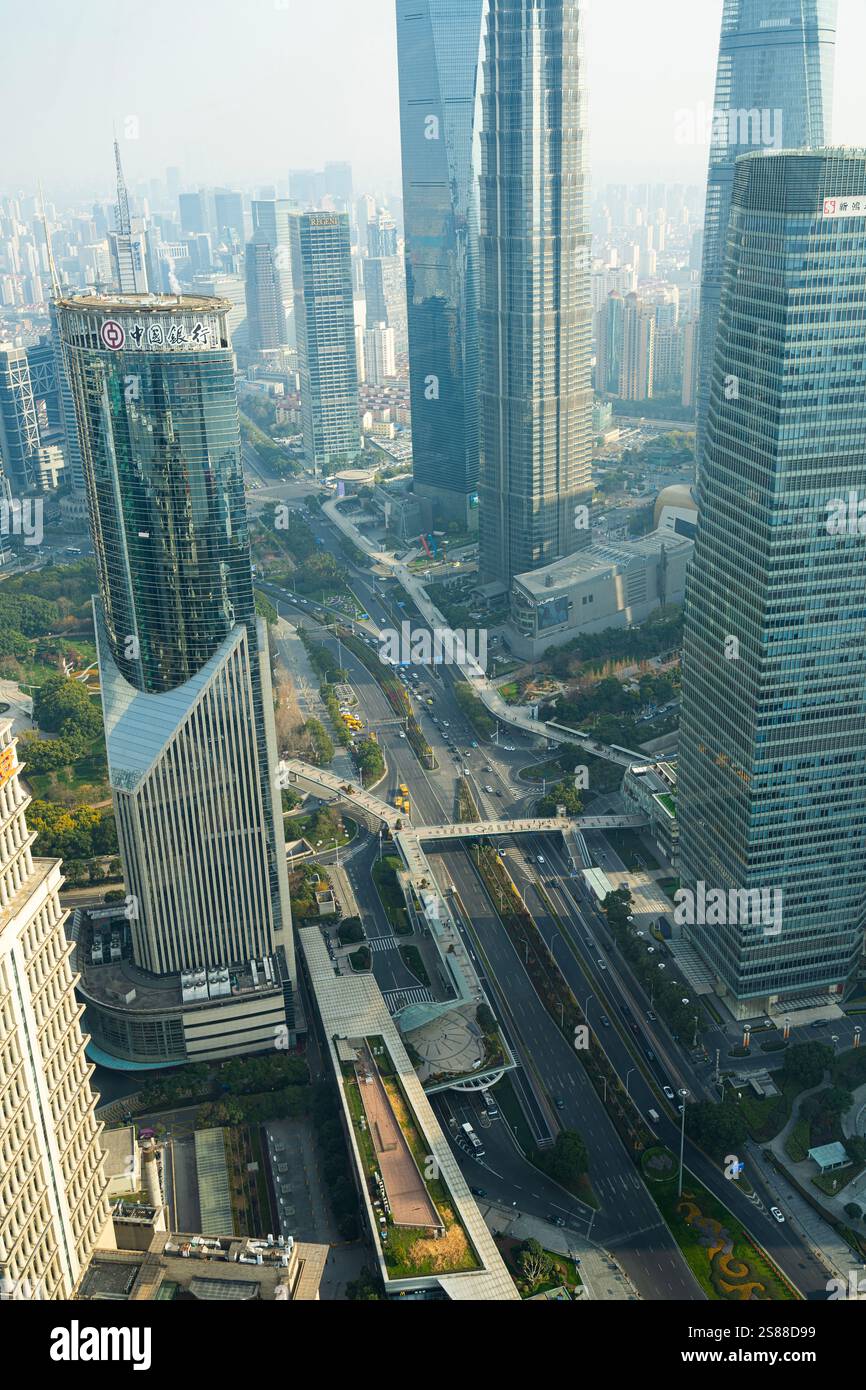 Shanghai, China. January 8, 2025. Panoramic aerial view of the city's ...