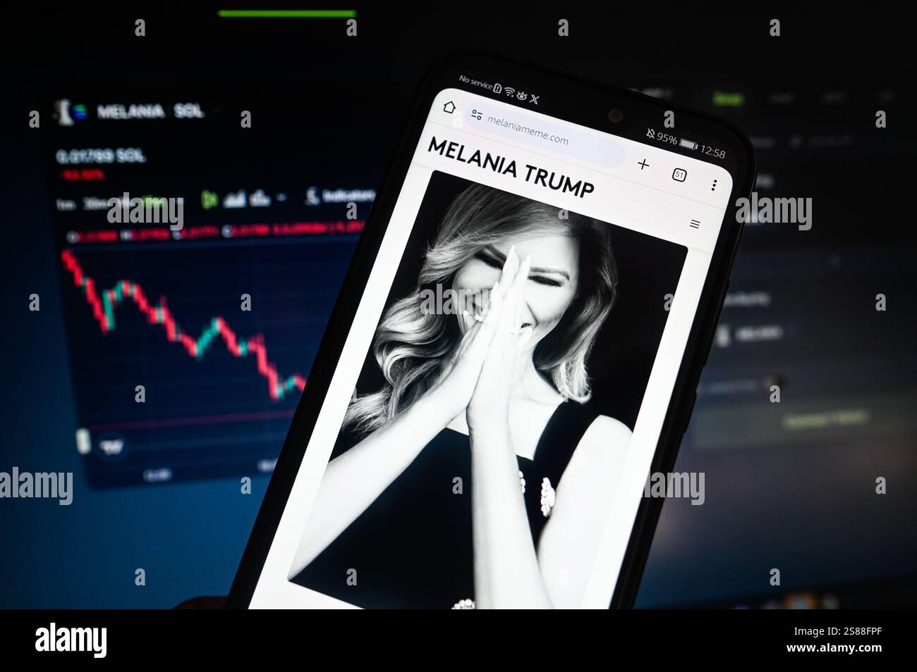 In this photo illustration, the Melania Trump Token meme logo is displayed on a smartphone with ...