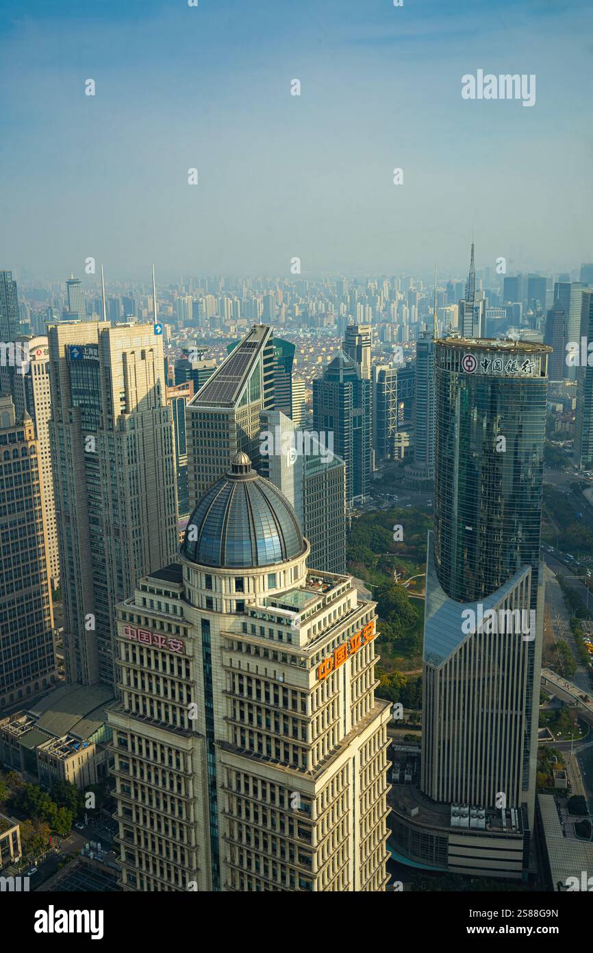 Shanghai, China. January 8, 2025. Panoramic aerial view of the city's ...