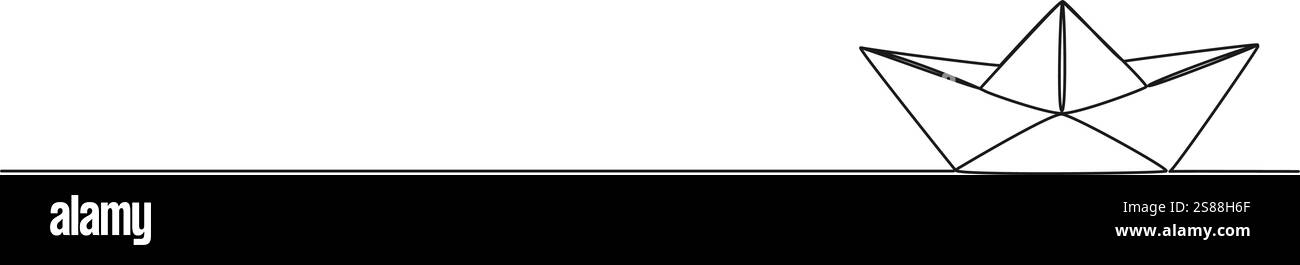 continuous single line drawing of paper boat, line art vector ...