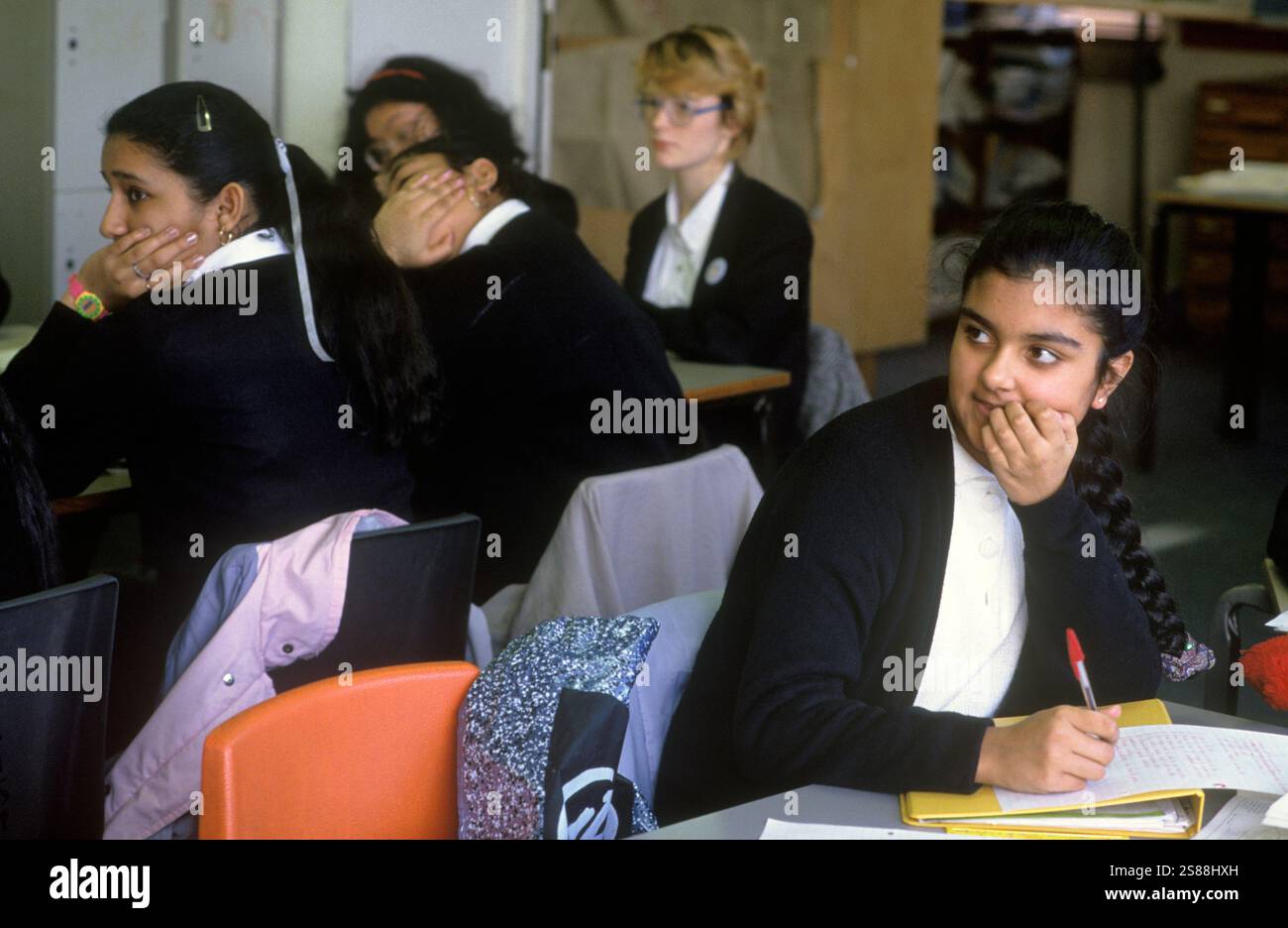 Secondary School 1990s UK. Ethnic diversity Asian girl students in ...