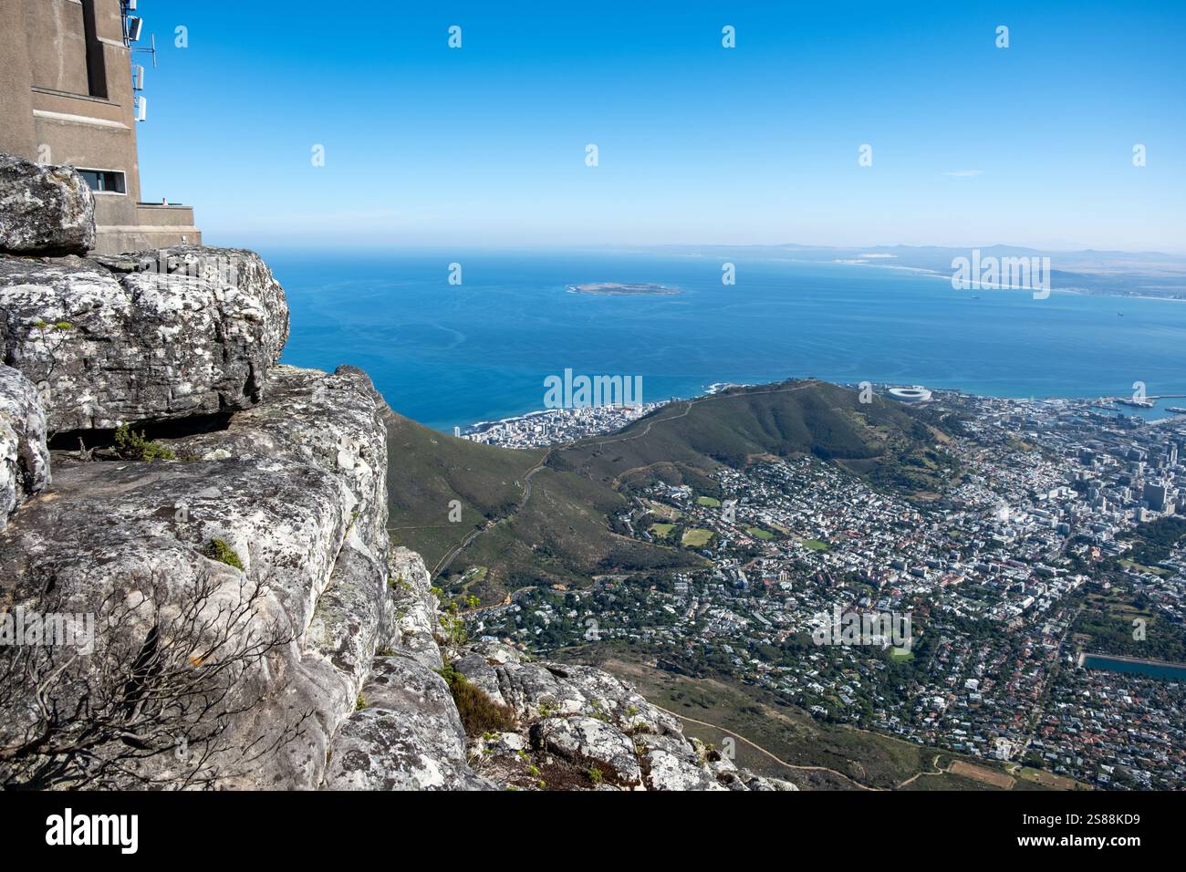 Cape town city aerial view from Table mountain cableway station, blue ...