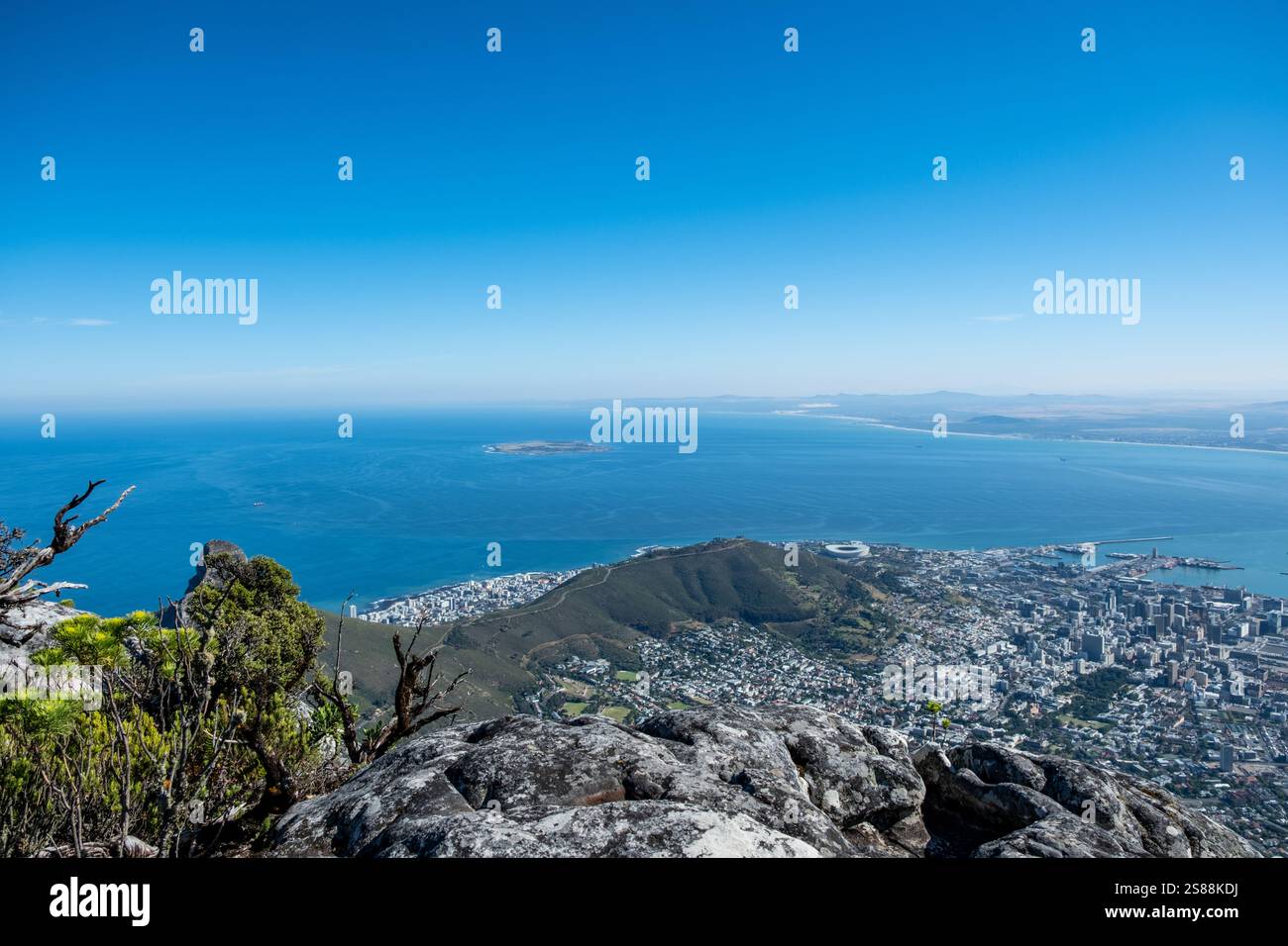Cape town city aerial view from Table mountain cableway station, blue ...
