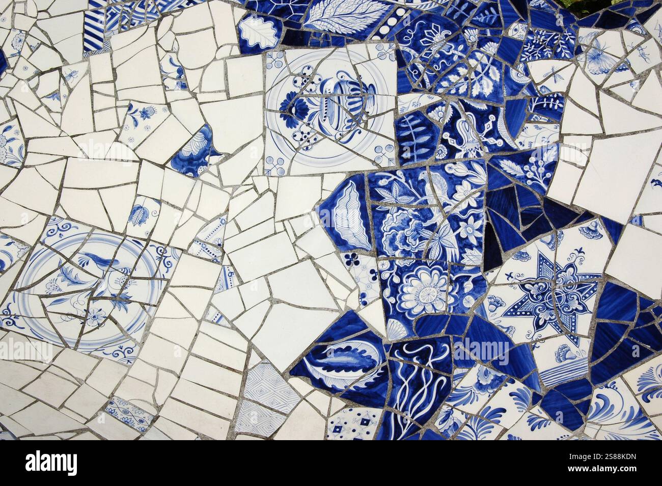 Birds, butterflies and flowers: detail of ‘Hommage aan Gaudi’, a mosaic ...