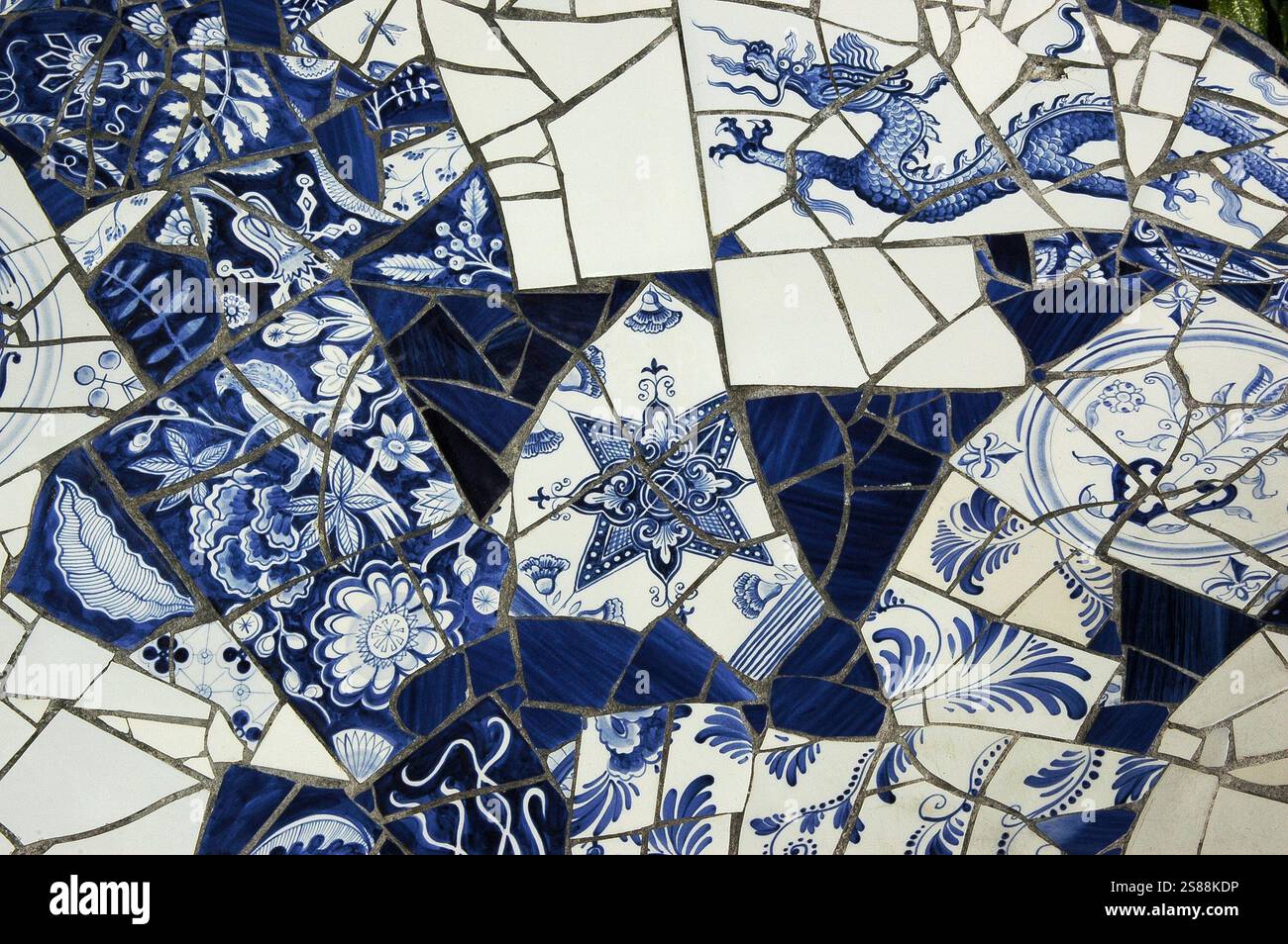 Chinese dragon and a bird amid flowers: detail of ‘Hommage aan Gaudi ...