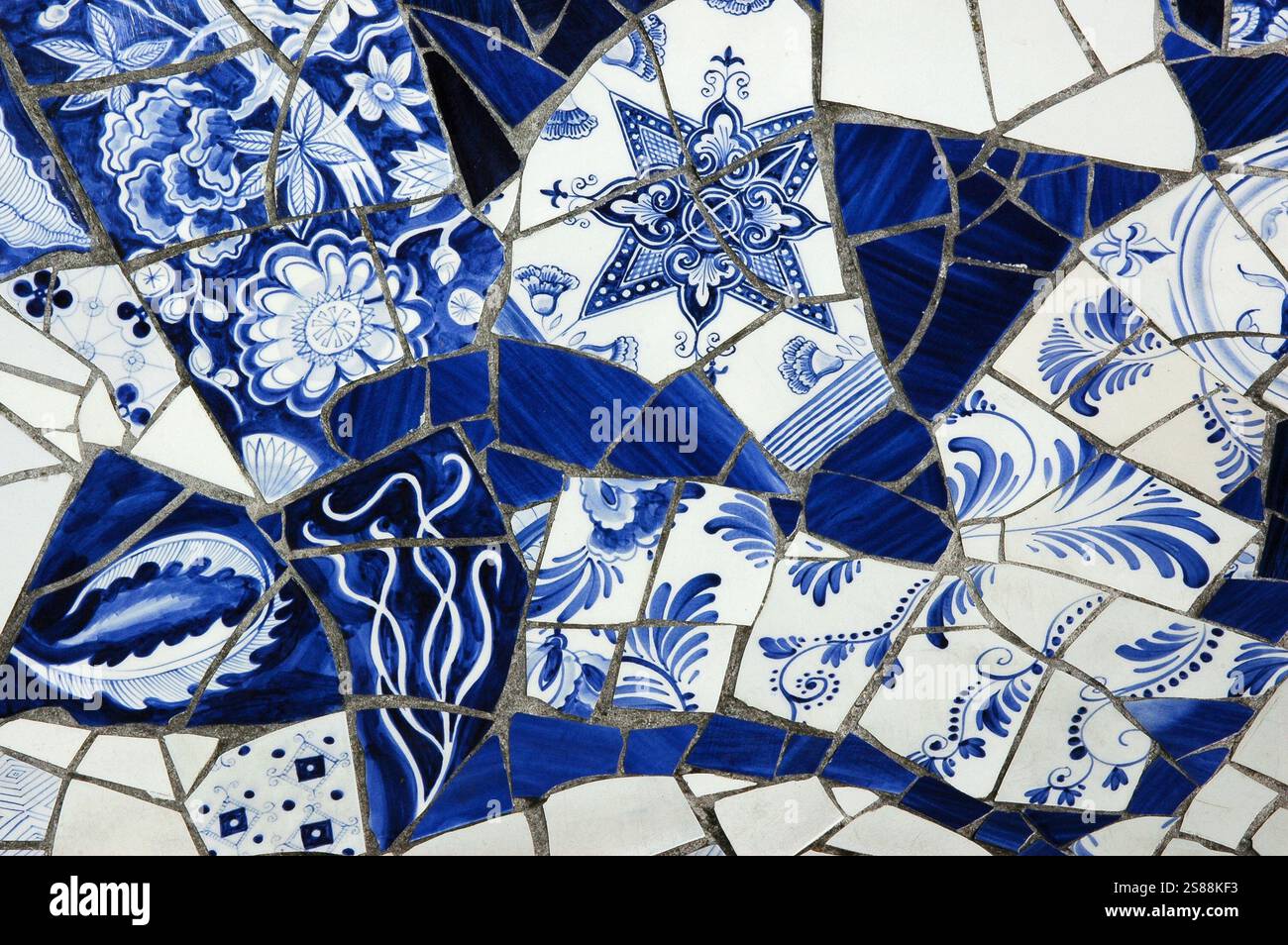 Floral decoration in Delftware: detail of ‘Hommage aan Gaudi’, a mosaic ...
