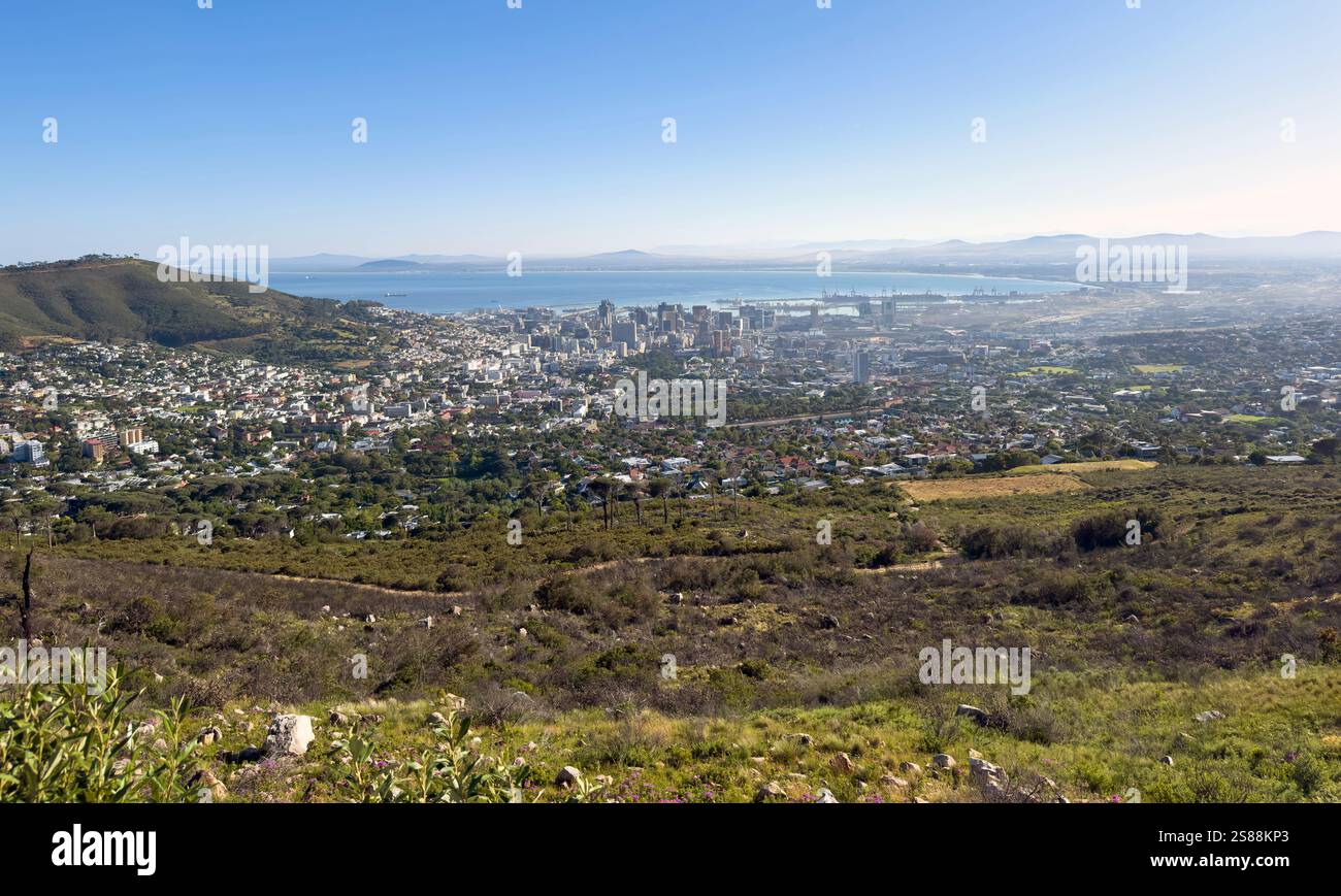 Cape town city aerial view from Table mountain cableway station, blue ...