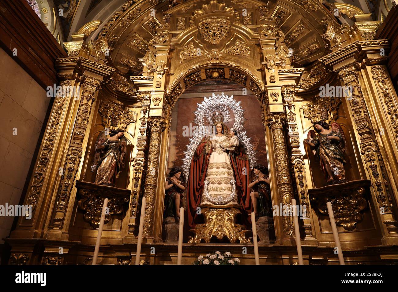 Madonna figure above the altar in the Basilica of Our Lady of Hope ...