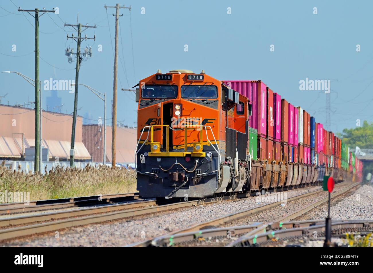 Melrose Park, Illinois, USA. An intermodal freight train led by ...