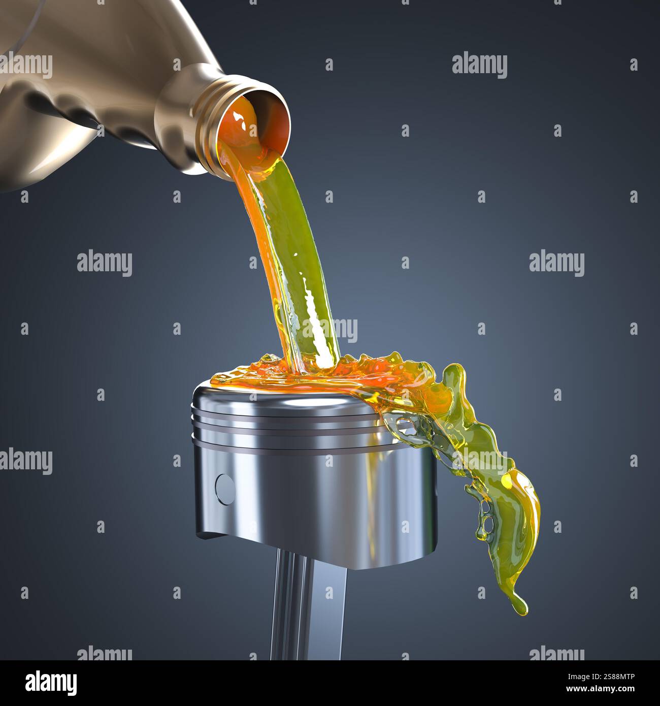 Pouring motor oil on a piston, automotive maintenance concept 3d Stock ...