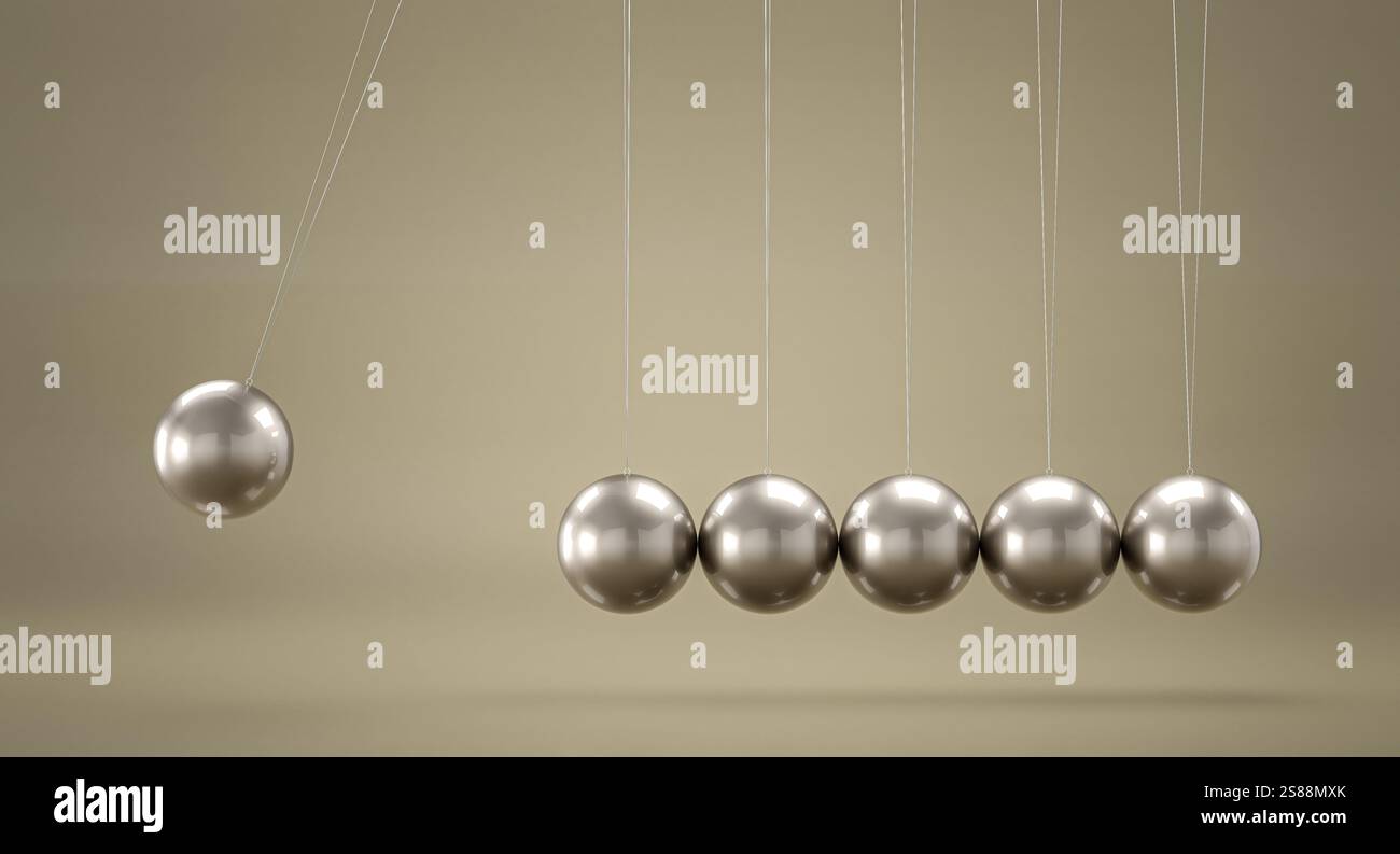 Newton's cradle showing cause and effect chain reaction 3d background ...