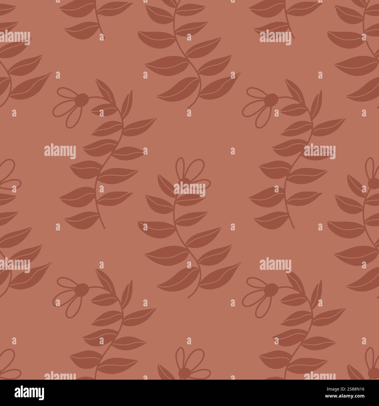 Seamless Floral Pattern. Elegant branch with leaves on brown Background ...