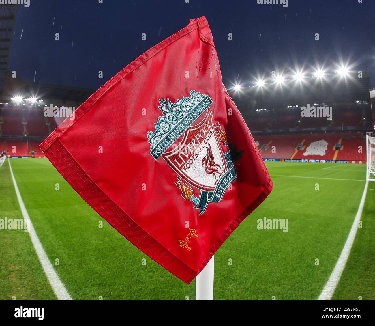 Liverpool Branded corner flag ahead of the UEFA Champions League ...