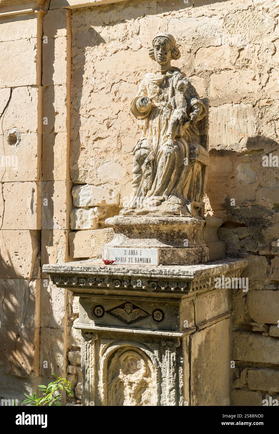 Sculpture of Santa Anna e Maria SS.Bambina outside the ancient Church ...