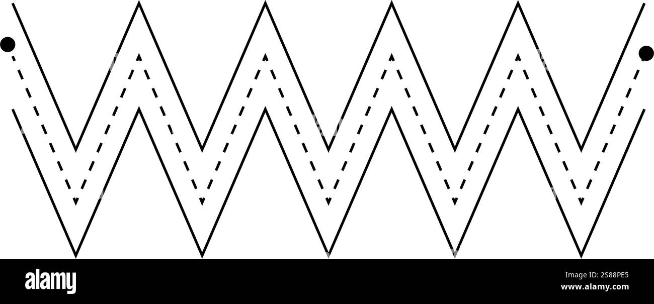Tracing line dotted horizontal zig zag wavy element for kids worksheet ...