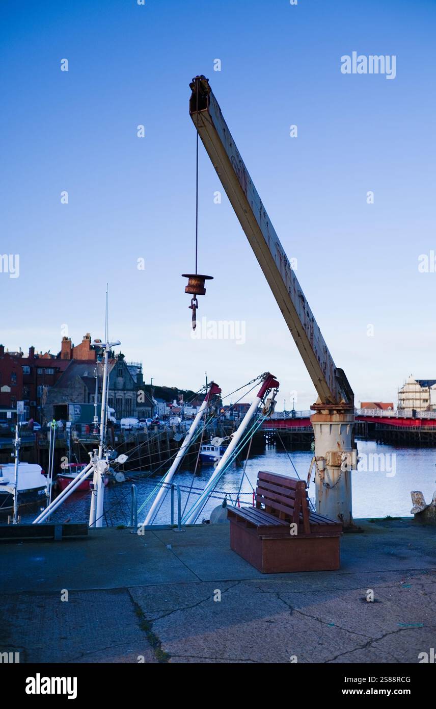 Harbourside crane at Whitby docks Stock Photo - Alamy