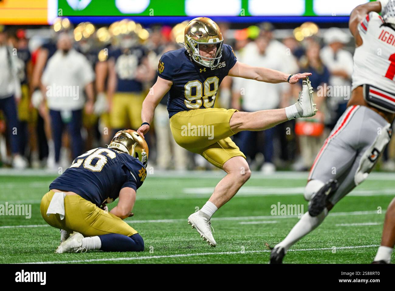 ATLANTA, GA – JANUARY 20: Kicker Mitch Jeter #98 of the Notre Dame ...
