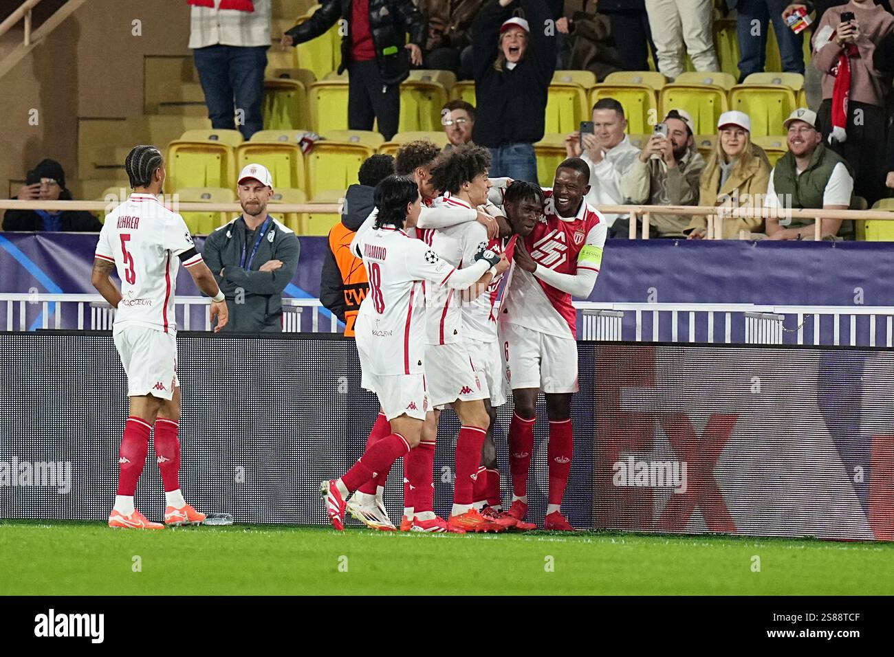 Monaco players celebrate the opening goal of their team during a ...