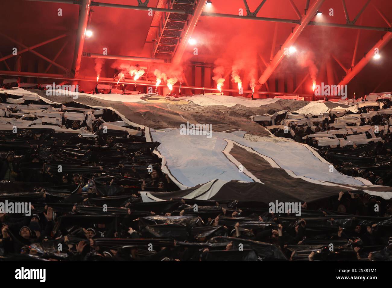 Bergamo, Italy. 21st Jan, 2025. Sturm Graz fans' tifo during the UEFA ...