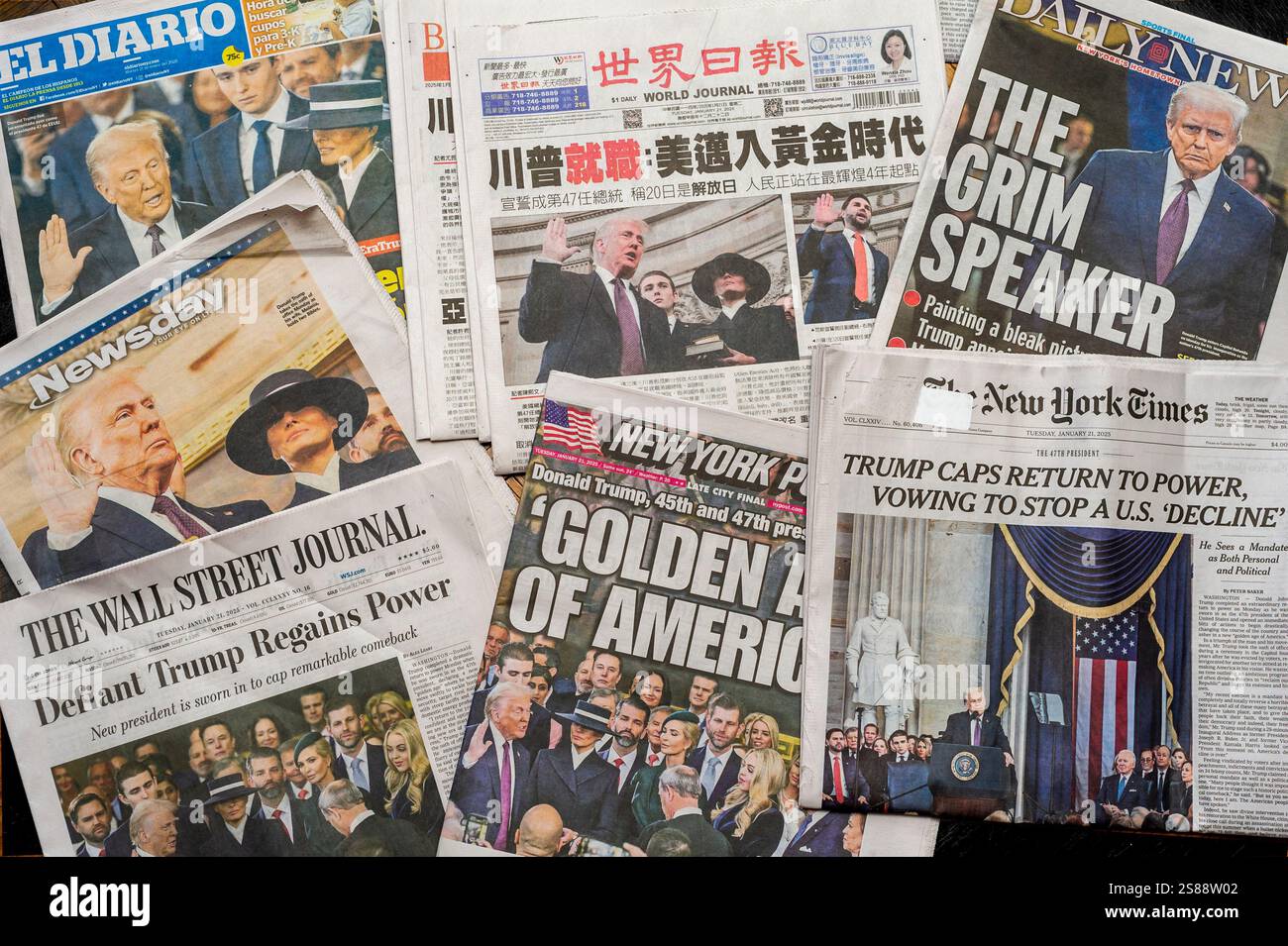 Headlines of newspapers in New York on Tuesday, January 21, 2025 report ...