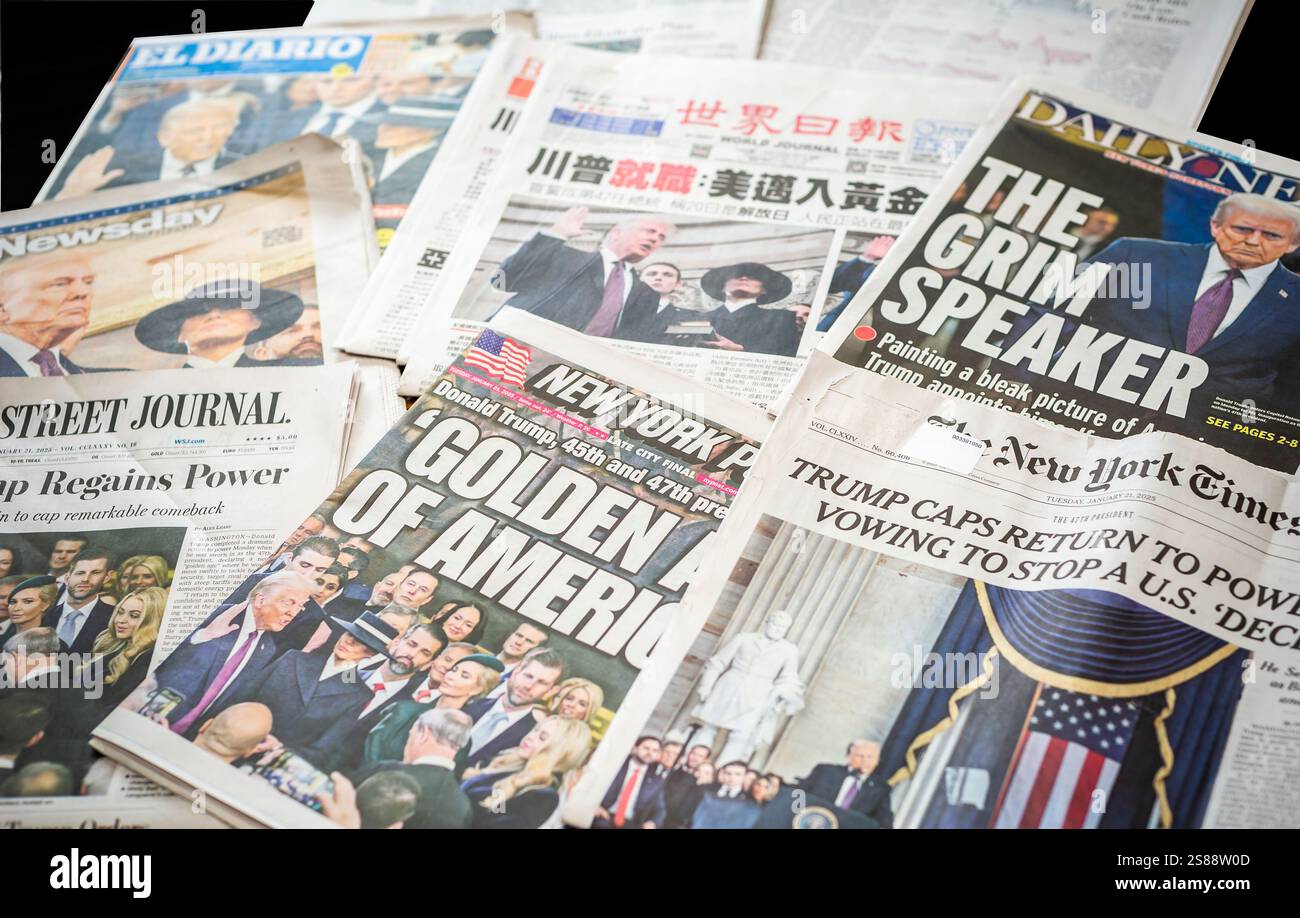 Headlines of newspapers in New York on Tuesday, January 21, 2025 report ...