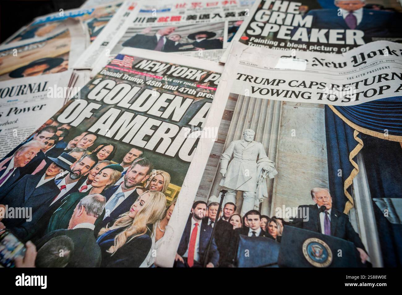 Headlines of newspapers in New York on Tuesday, January 21, 2025 report ...