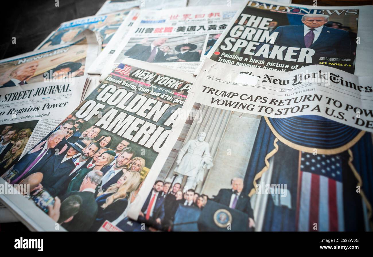 Headlines of newspapers in New York on Tuesday, January 21, 2025 report ...