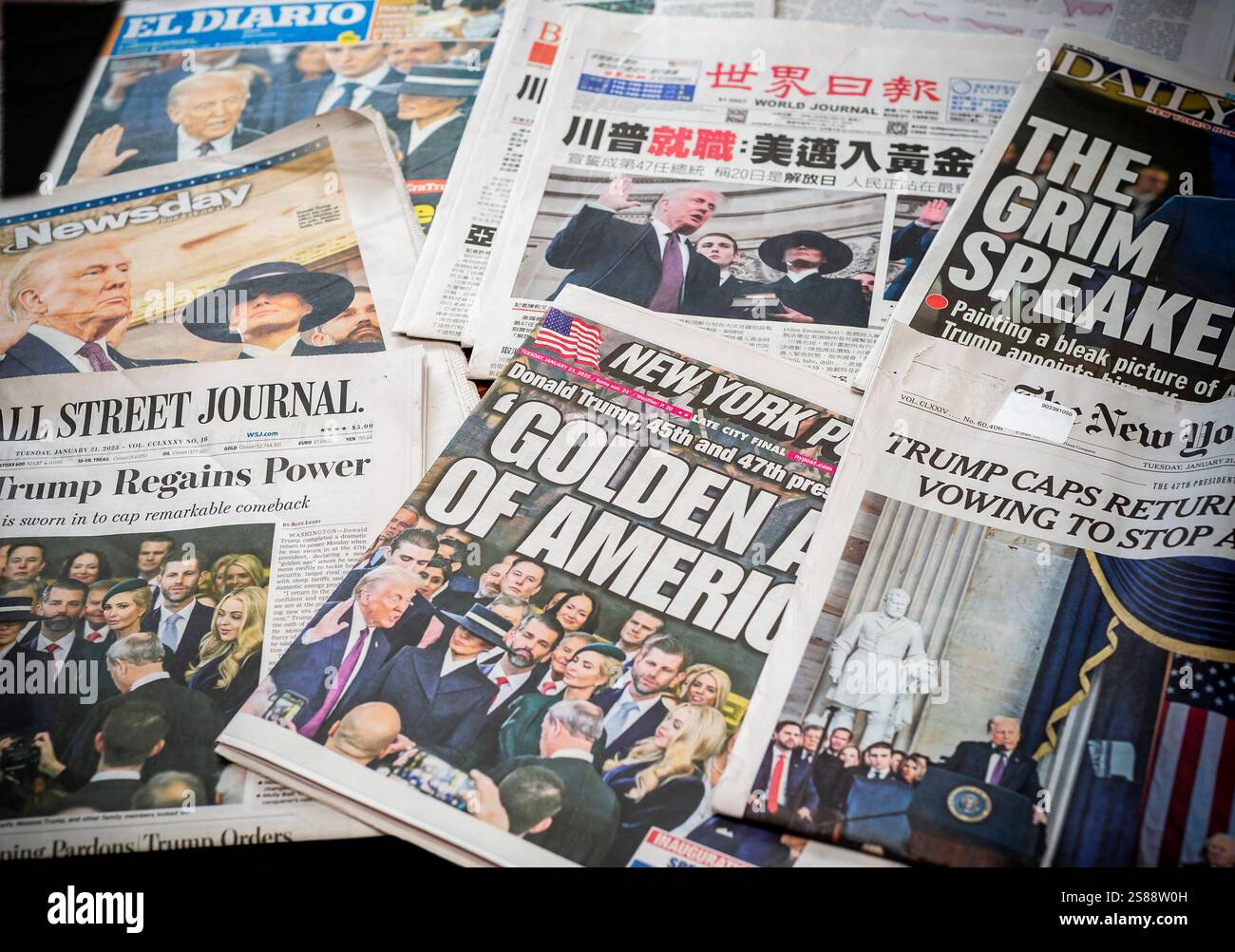 Headlines of newspapers in New York on Tuesday, January 21, 2025 report ...